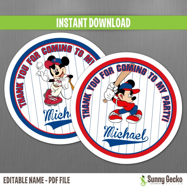 Disney Mickey Mouse Baseball Birthday Favor Tags - Instant Download and ...