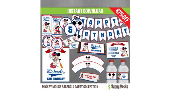 Mickey Mouse Baseball Birthday Party Collection with Ticket Invitations ...