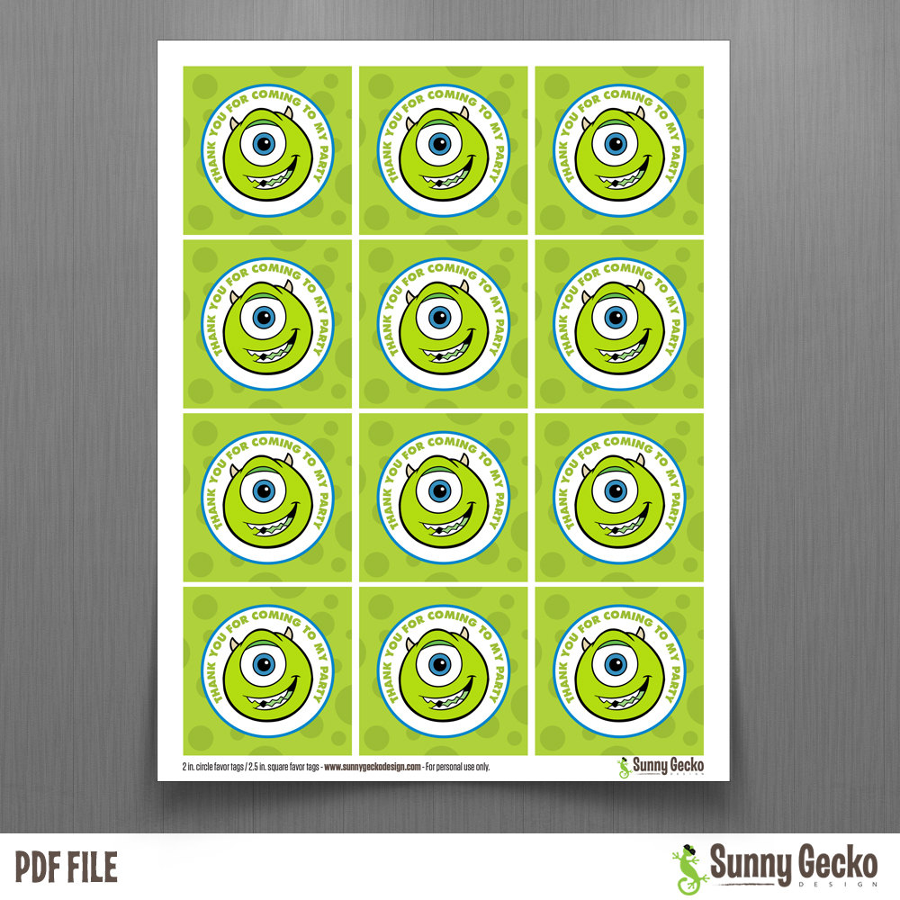 Disney Monsters Inc. Birthday Favor Tags - Instant Download - Print ...