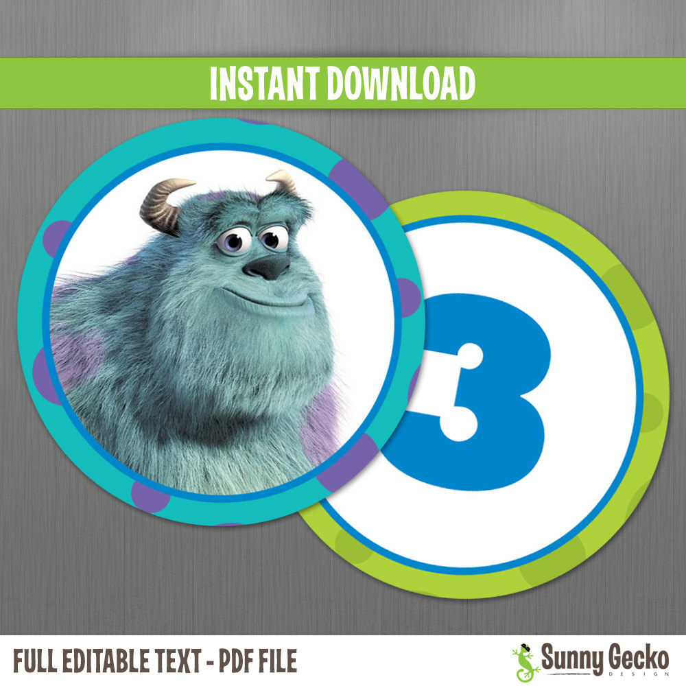Disney Monsters Inc. Birthday Circle Labels - Instant Download and Edit ...